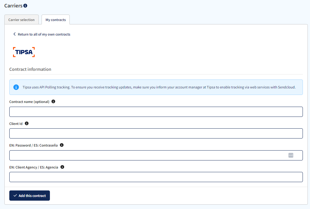 Tipsa contract activation – Sendcloud Help Center